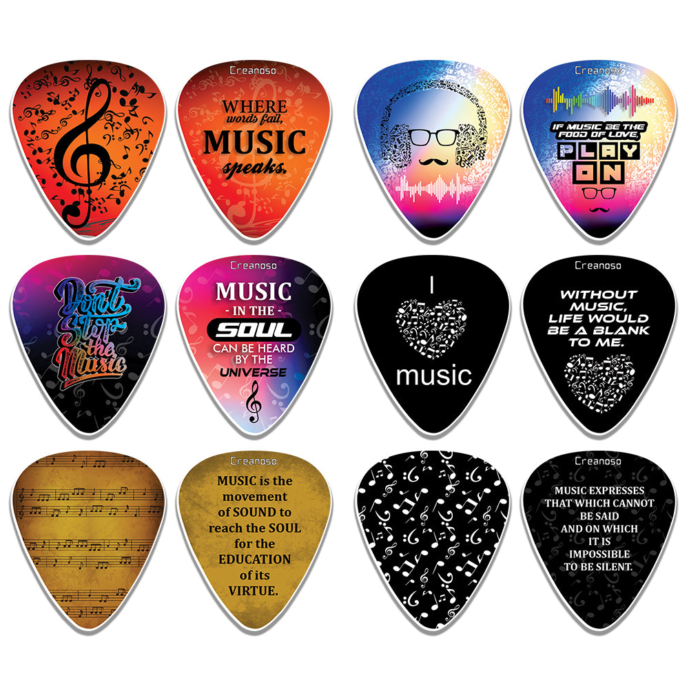 Creanoso Cool Music Guitar Picks Variety Pack (12-Pack) - Premium Musi