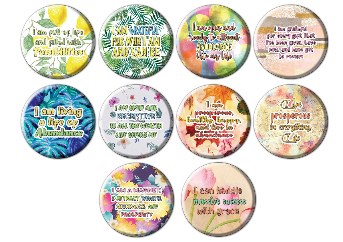 Creanoso Motivational Pinback Buttons - Positive Affirmations (10-Pack