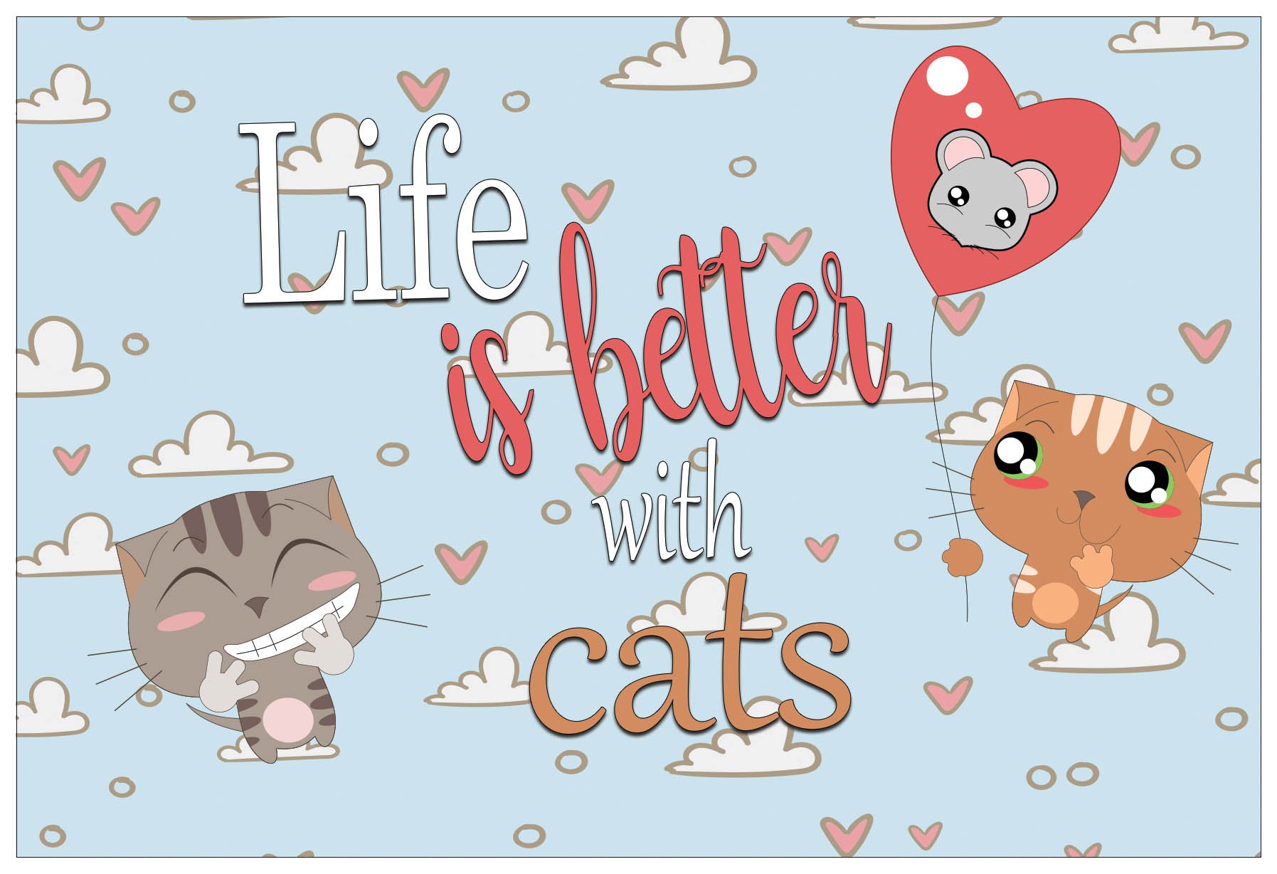 Creanoso Colorful I Love Cats Postcards - Premium Greeting Cards Set f