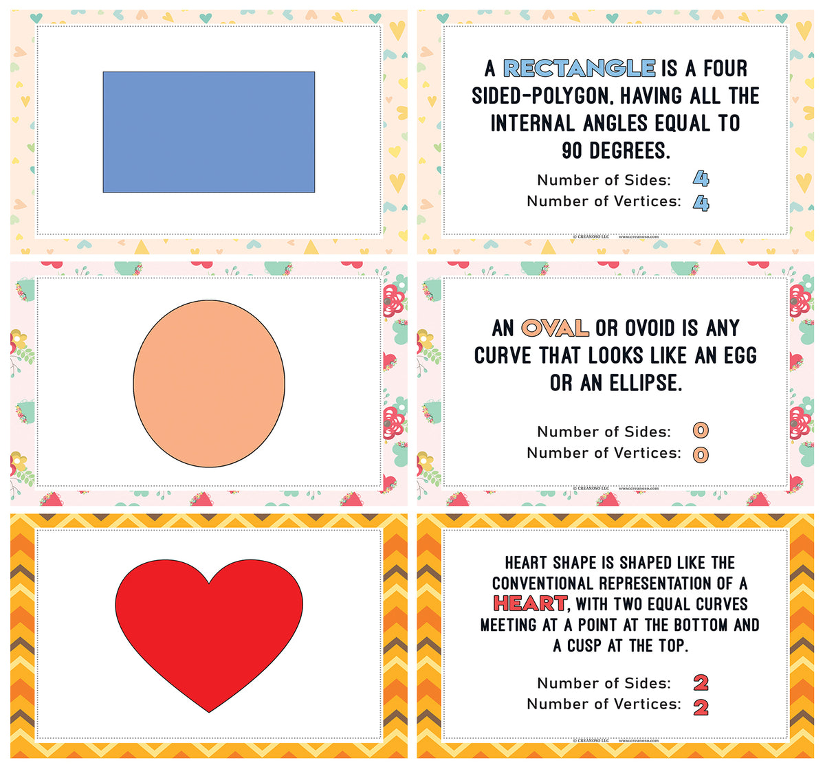 Colorful 18 Different Shapes Learning Notecards (18-Pack) – Creanoso