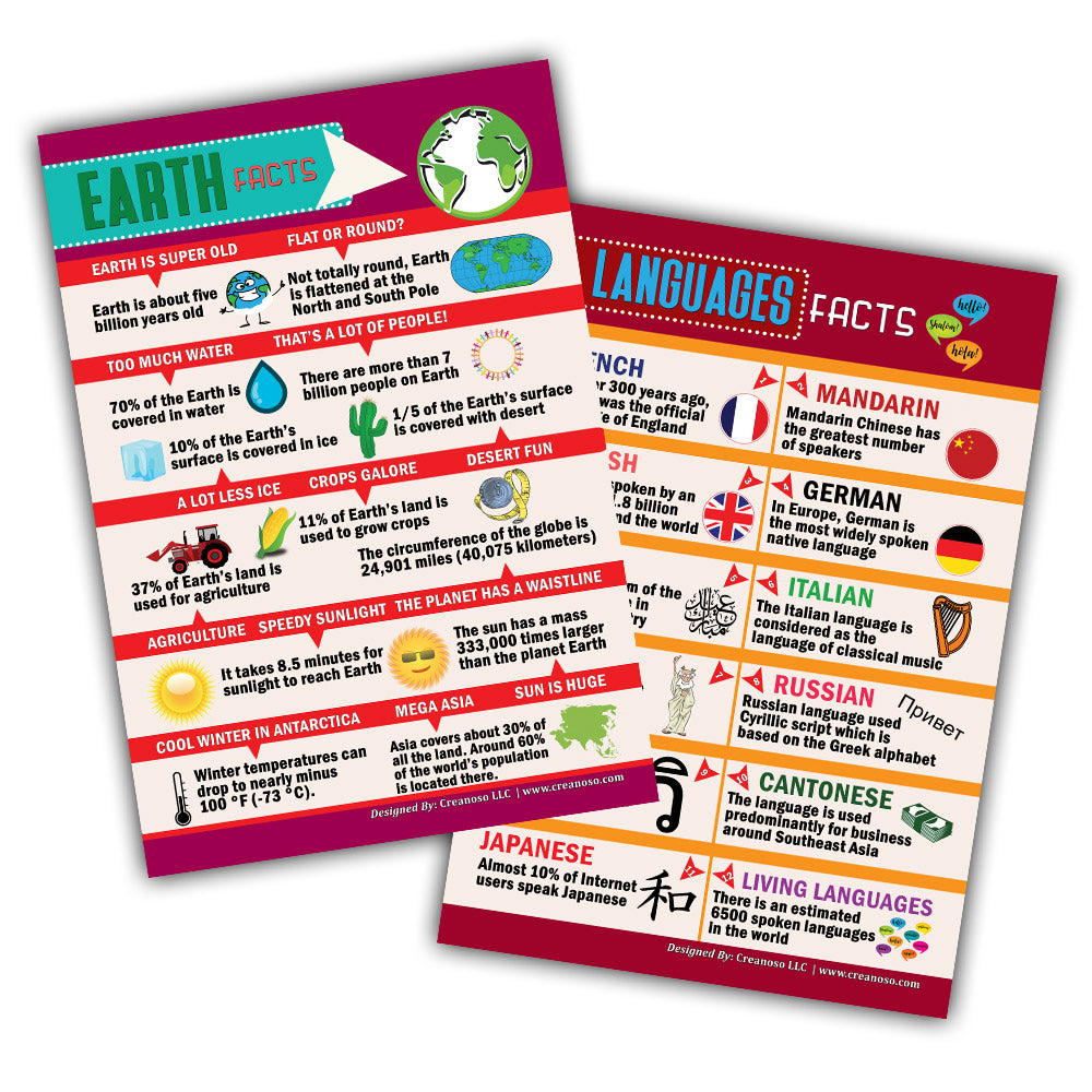 Creanoso Word Facts Learning Posters for Kids Bulk Set (6-Pack) - Pret