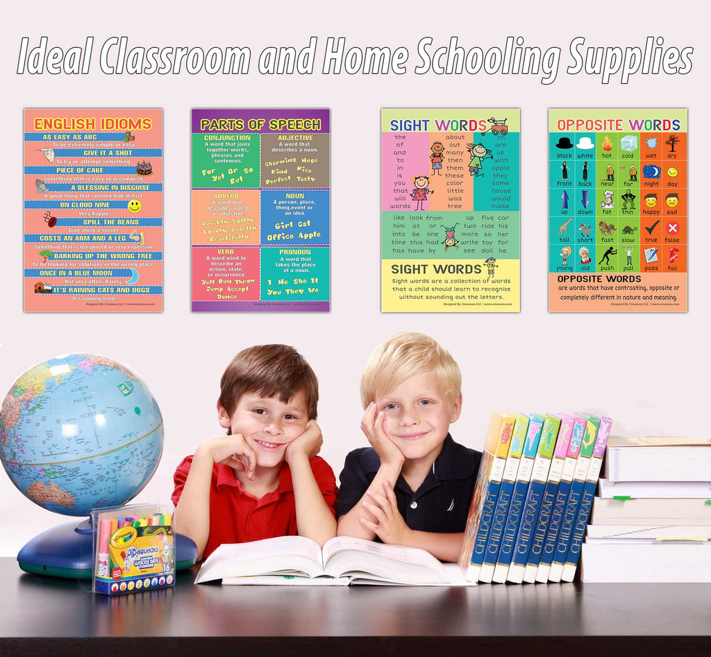 Fun English Learning Words Educational Posters (12-Pack) – Creanoso