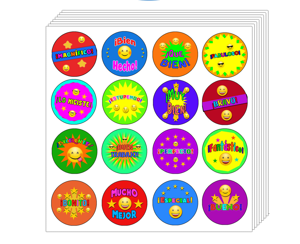 Creanoso Spanish Smiley Reward Stickers (10-Sheet) - Cool Unique Stick