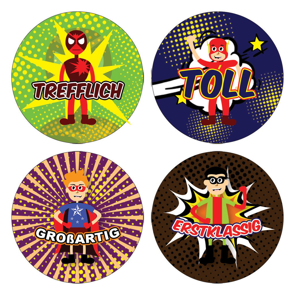 Kids German Reward Stickers - Superhero Comic - Awesome Stocking Stuff ...