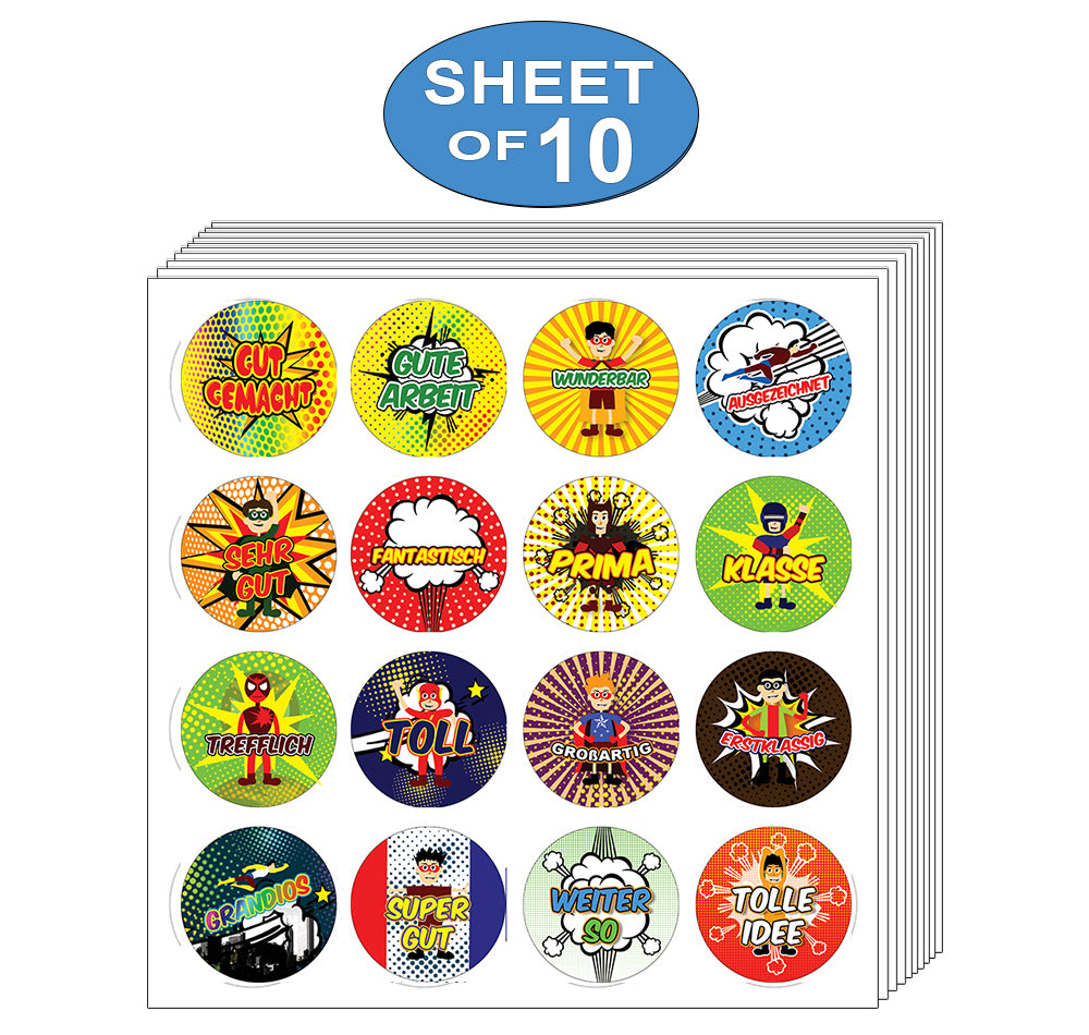 Kids German Reward Stickers - Superhero Comic - Awesome Stocking Stuff ...