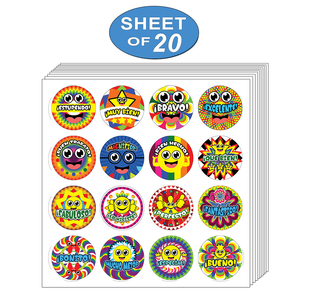Spanish Happy Reward Stickers (20-Sheet) - Stocking Stuffers Premium Q ...