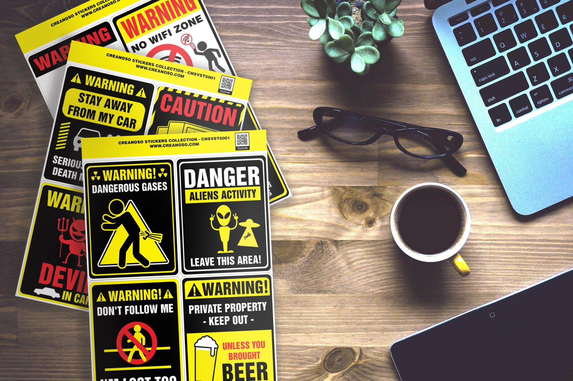 Funny warning signs Stickers - 12 Designs x 1 Set (48 pcs) – Creanoso