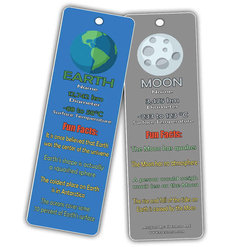 Creanoso Planets and Universe Fun Facts Bookmark Cards - Solar System