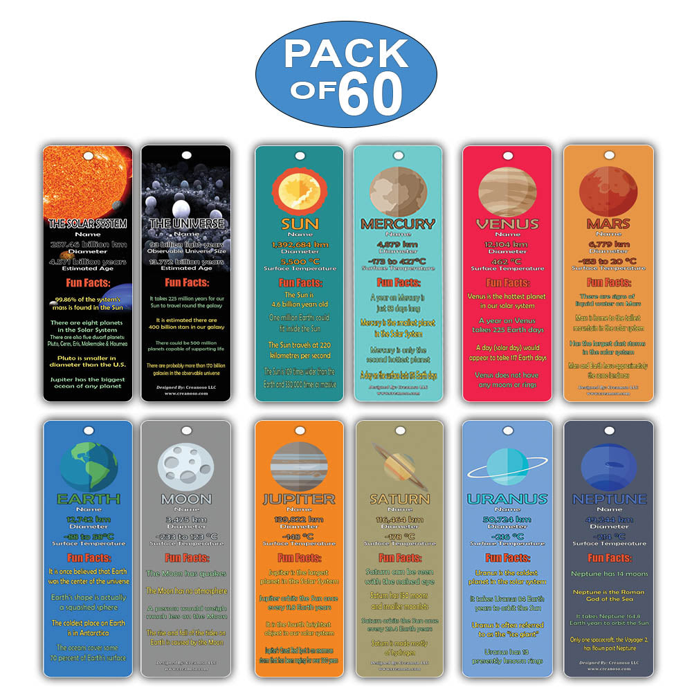 Creanoso Planets and Universe Fun Facts Bookmark Cards - Solar System