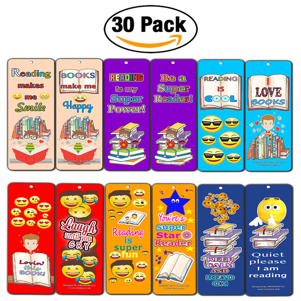 Creanoso Smiley Face Bookmarks Cards for Kids (30-Pack) - Emoji Emotic