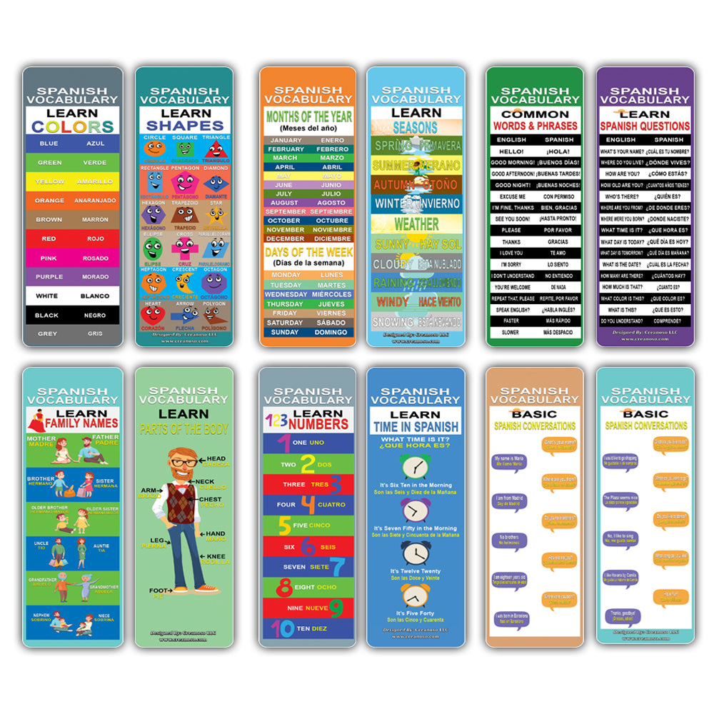 Creanoso Spanish Vocabulary Learning Bookmarks (60-Pack) ÃƒÆ’Ã‚Â¢ÃƒÂ¢Ã