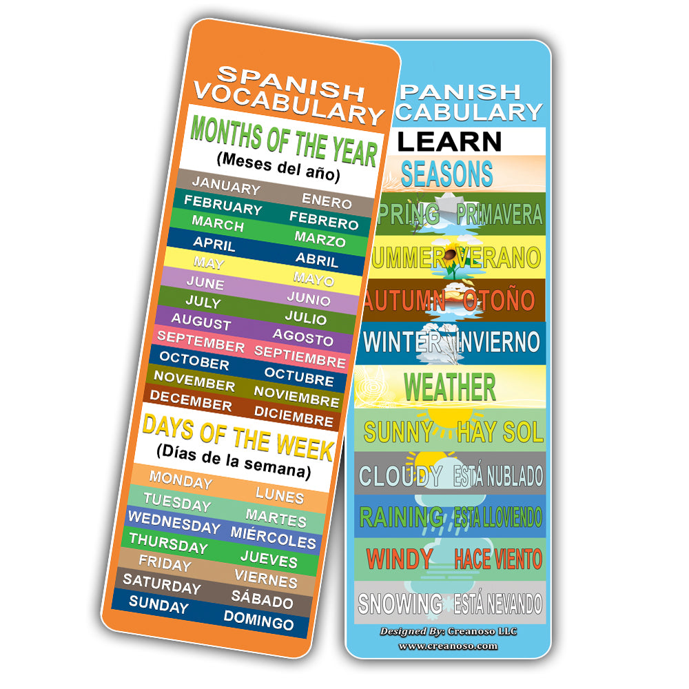 Creanoso Spanish Vocabulary Learning Bookmarks ÃƒÂ¢Ã¢â€šÂ¬Ã¢â‚¬Å“ Insp