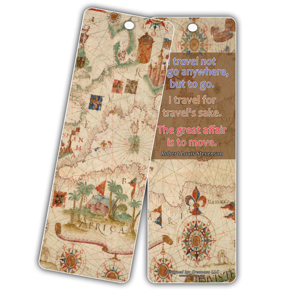 Creanoso Antique Map Travelers Quote Saying Premium Bookmarks (60-Pack
